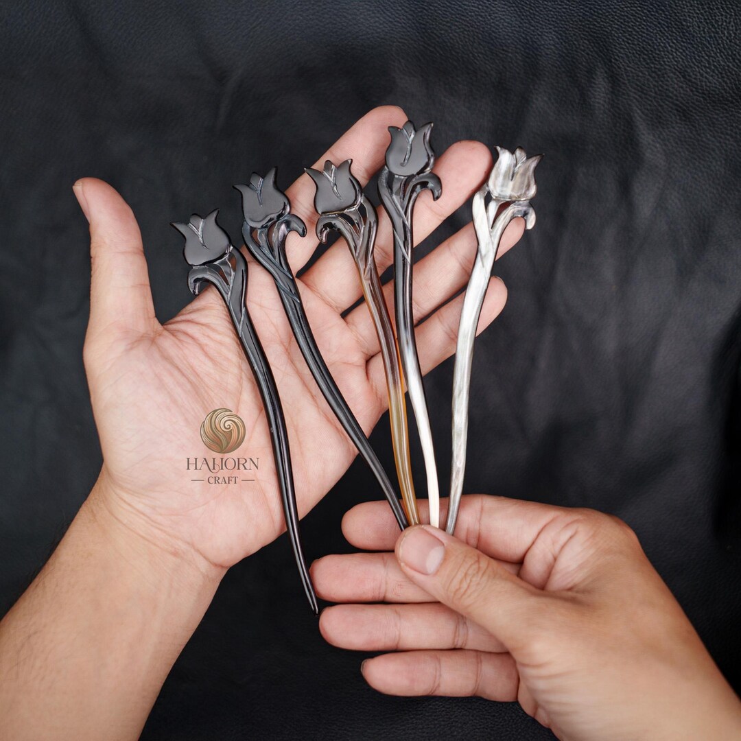 Handmade Buffalo Horn Tulip Hair Stick - Unique Natural Ox Horn Flower ...
