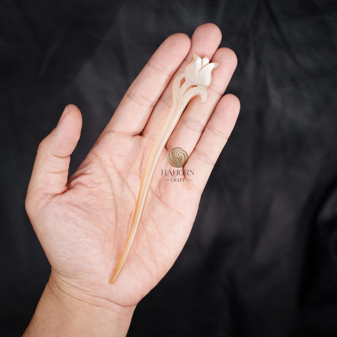 Handmade Buffalo Horn Tulip Hair Stick - Unique Natural Ox Horn Flower ...