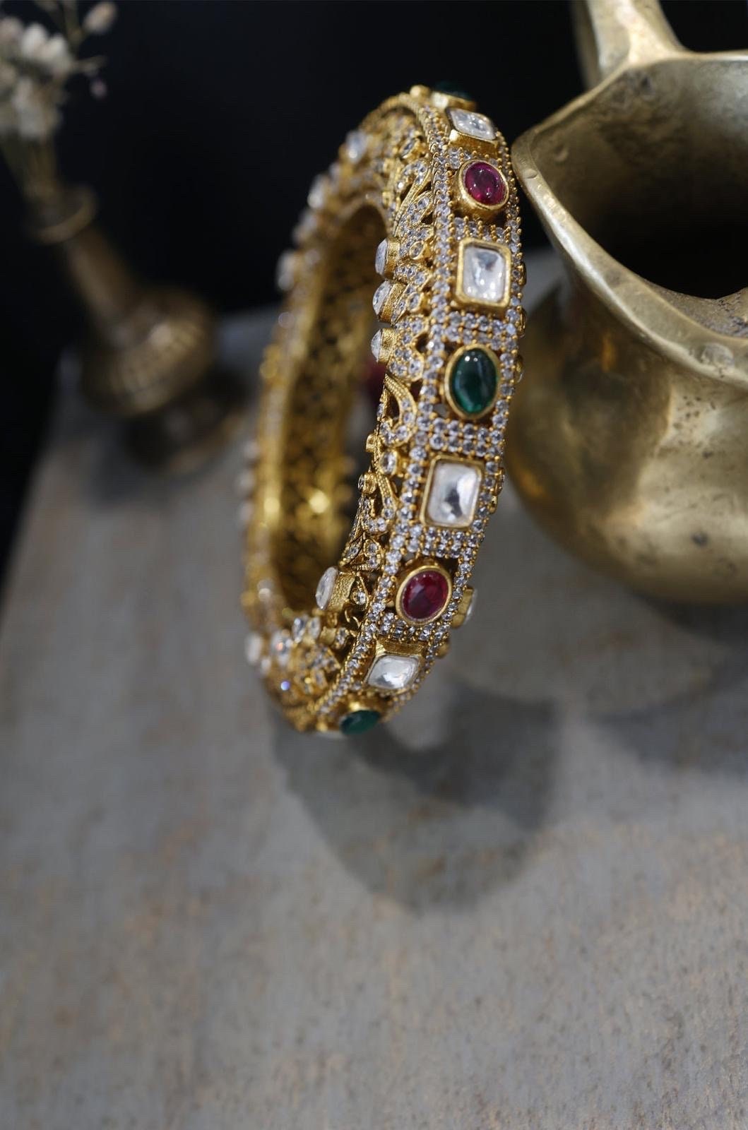 22K Gold and Rhodium Plated Multicolored Silver Alloy Bangle in 2.4 ...