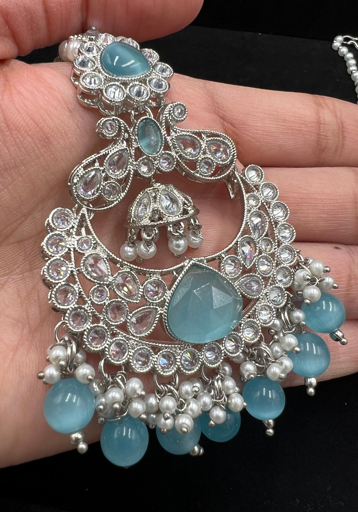 More Colors/ Silver Plated Tikka Set/ Light Blue Tikka Set/ Peach Tikka ...