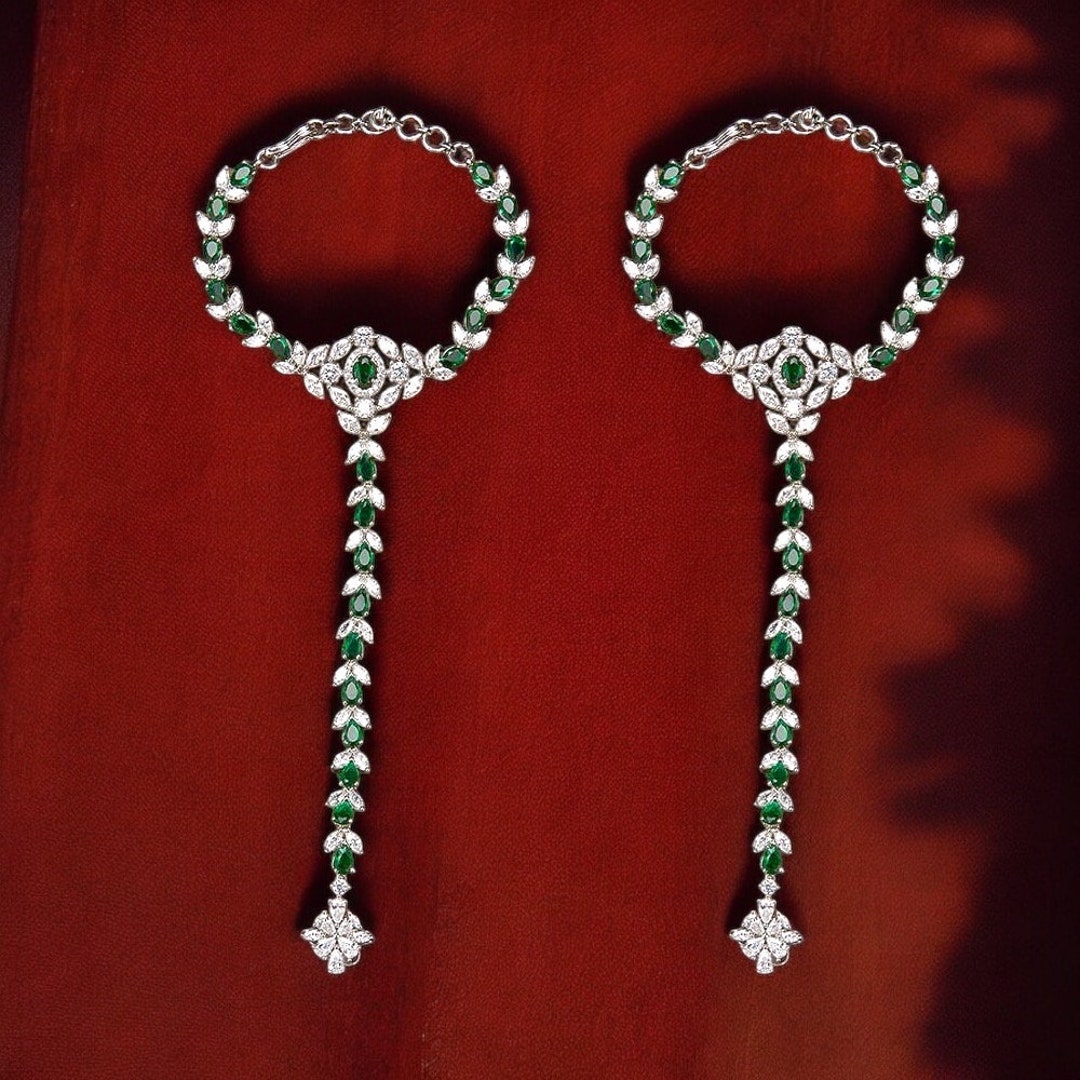 American Diamond Hath Phool/ AD Pink Hath Pan/ Silver Plated Hath Phool ...