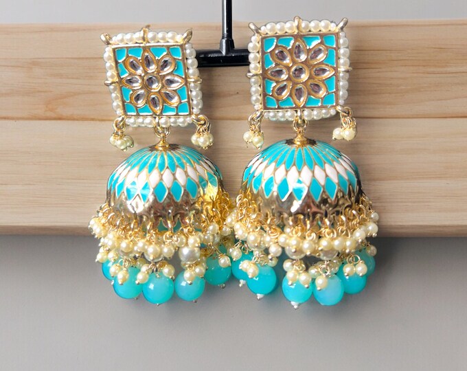 Meenakari Firoze Jhumka/ Punjabi Jewelry/ Indian Jewelry/ Big Jhumkas ...