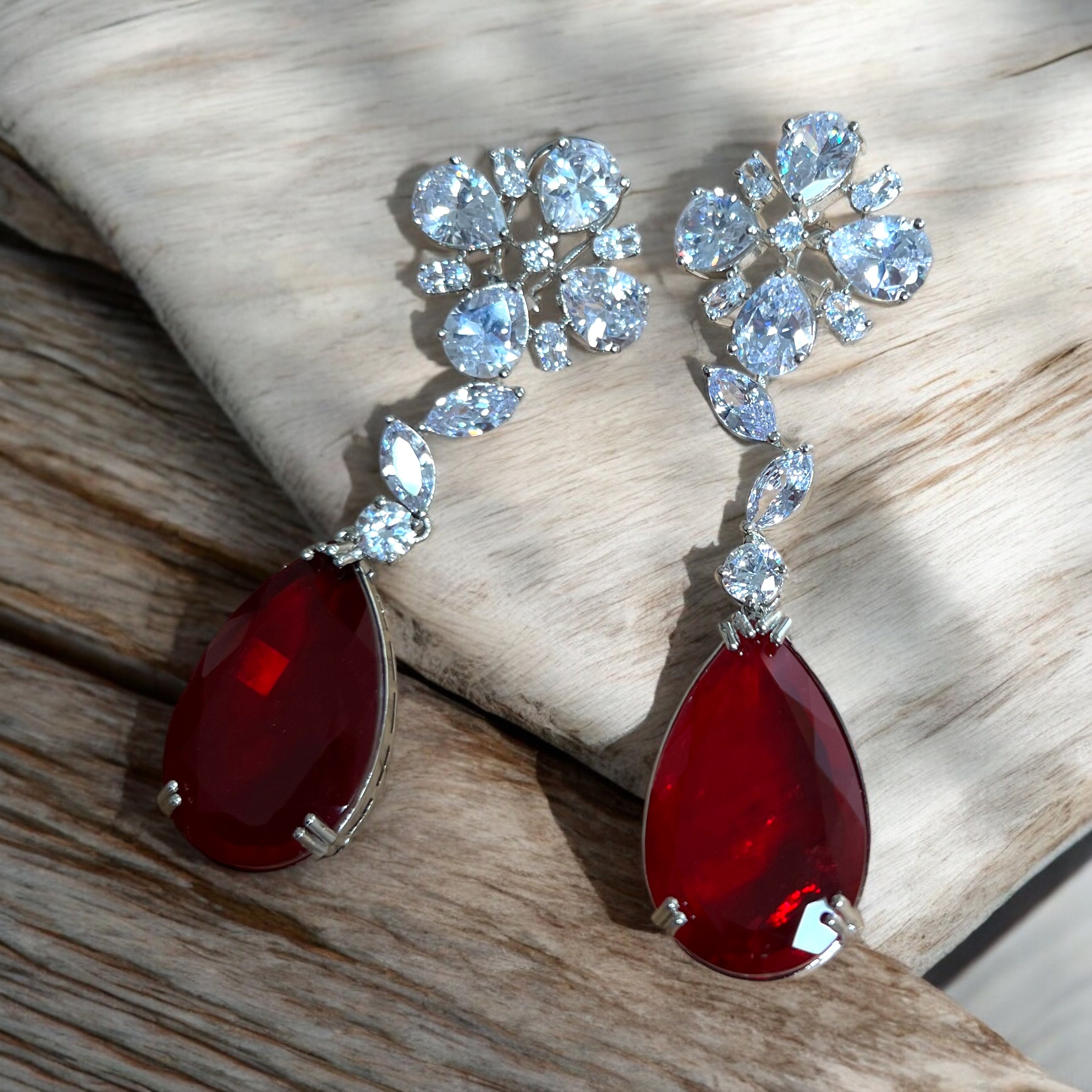 Ruby Red Dangle Earrings: American Diamond Bollywood Style - Etsy