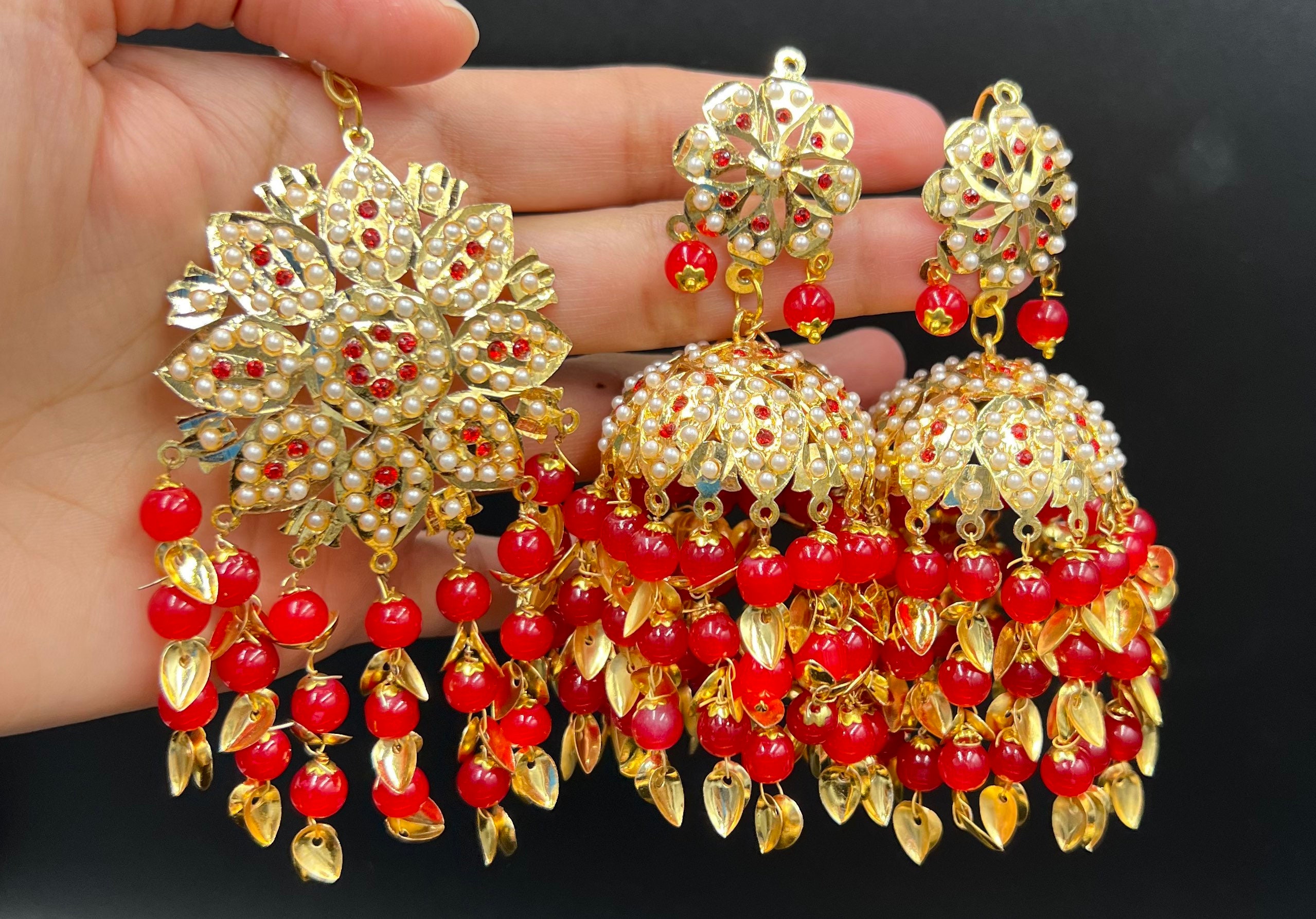 Red Choker Set With Jhumkas and Tikka/ Jaggo Set/ Red Jaggo Set ...