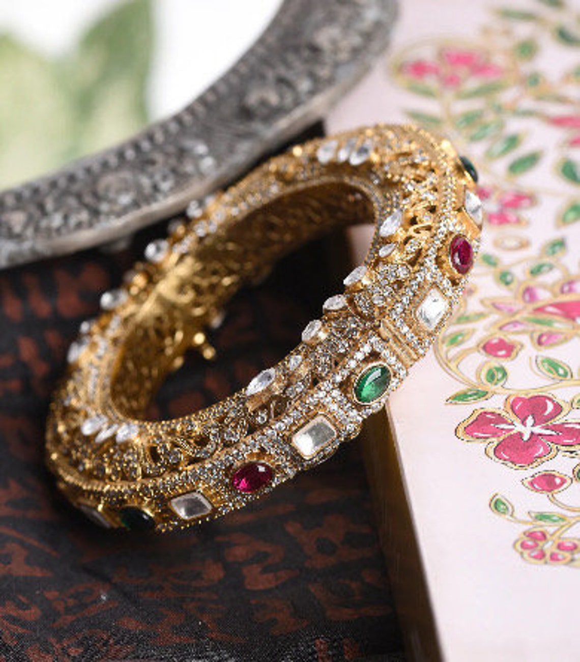 22K Gold and Rhodium Plated Multicolored Silver Alloy Bangle in 2.4 ...