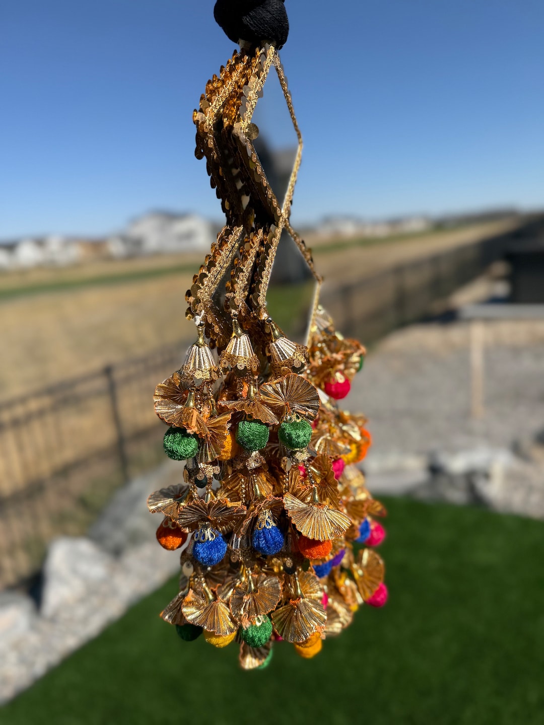 Gold Paranda: Pom Pom & Mirror Work, Multi-color Hair Braid Tassel - Etsy