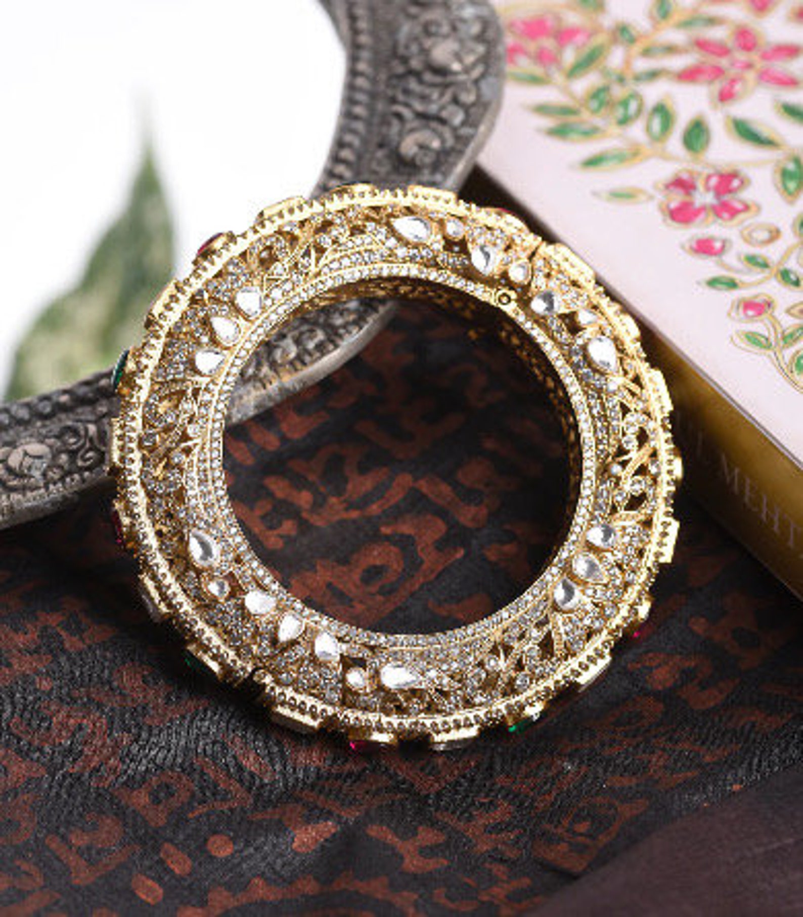 22K Gold and Rhodium Plated Multicolored Silver Alloy Bangle in 2.4 ...