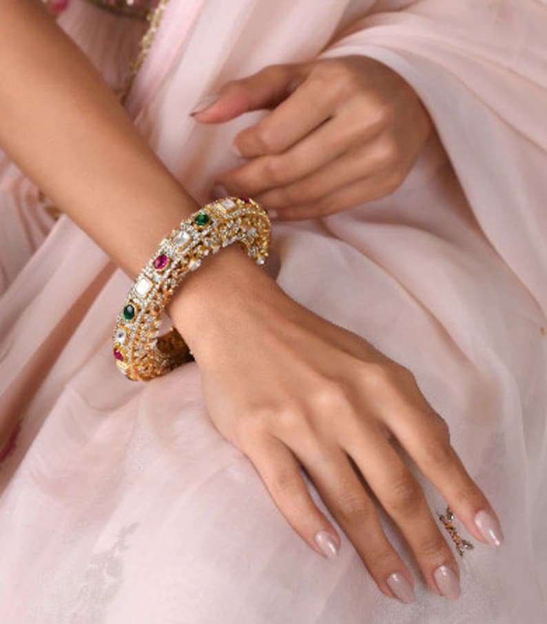 22K Gold and Rhodium Plated Multicolored Silver Alloy Bangle in 2.4 ...