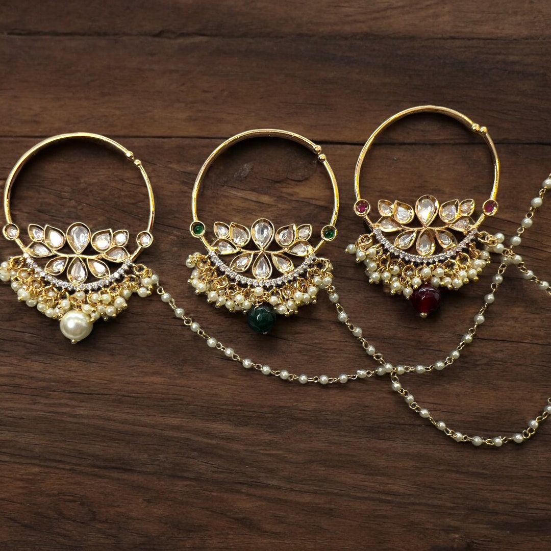 American Diamond and Kundan Nose Ring/ Indian Bridal Nose Ring/ Ruby ...