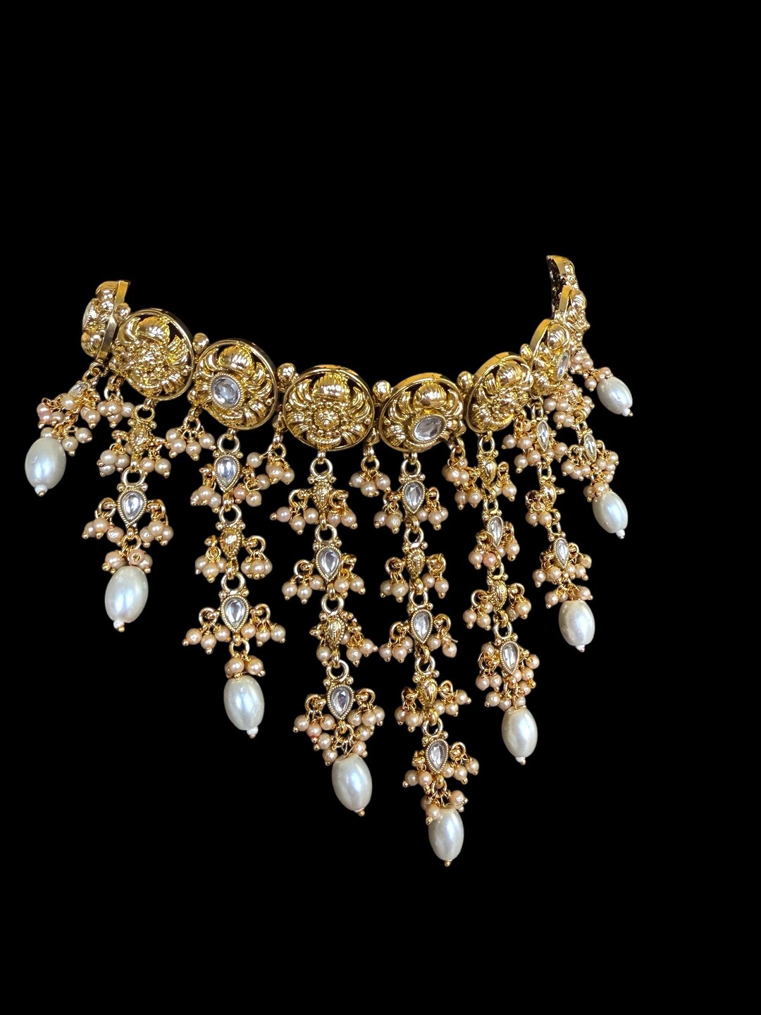 Traditional Look Gold Plated Waterfall Choker Set / Premium Quality ...