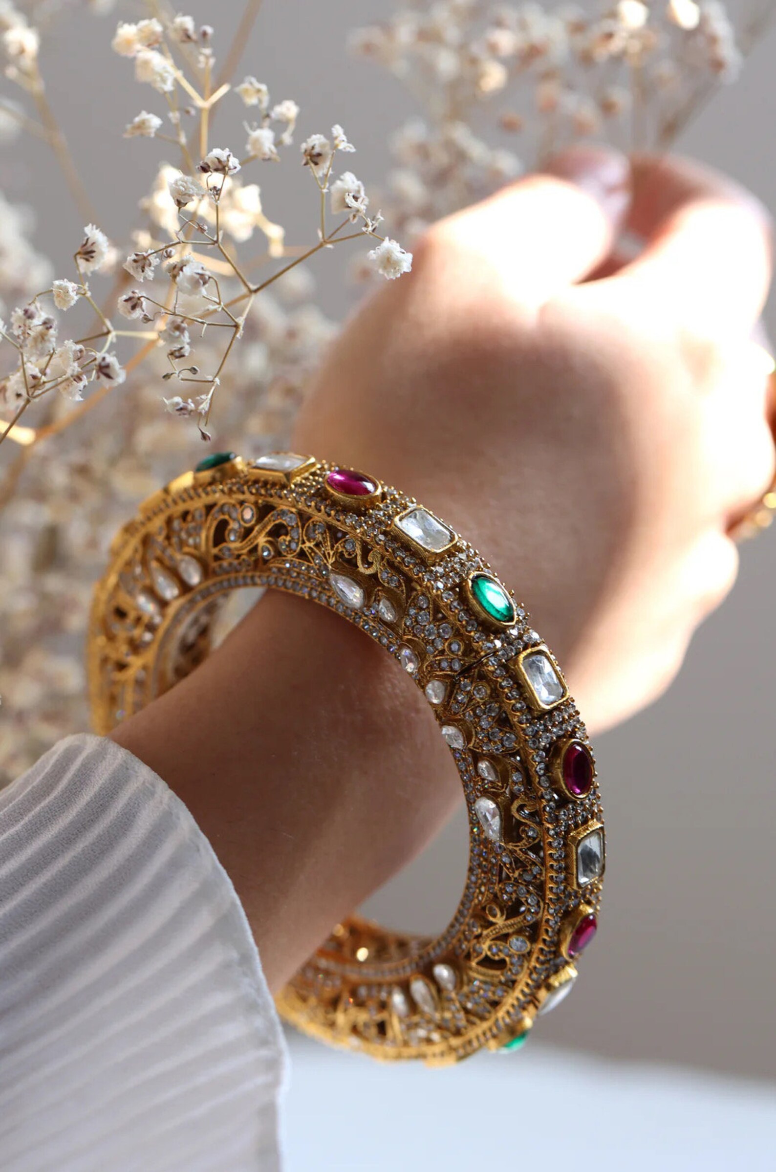 22K Gold and Rhodium Plated Multicolored Silver Alloy Bangle in 2.4 ...