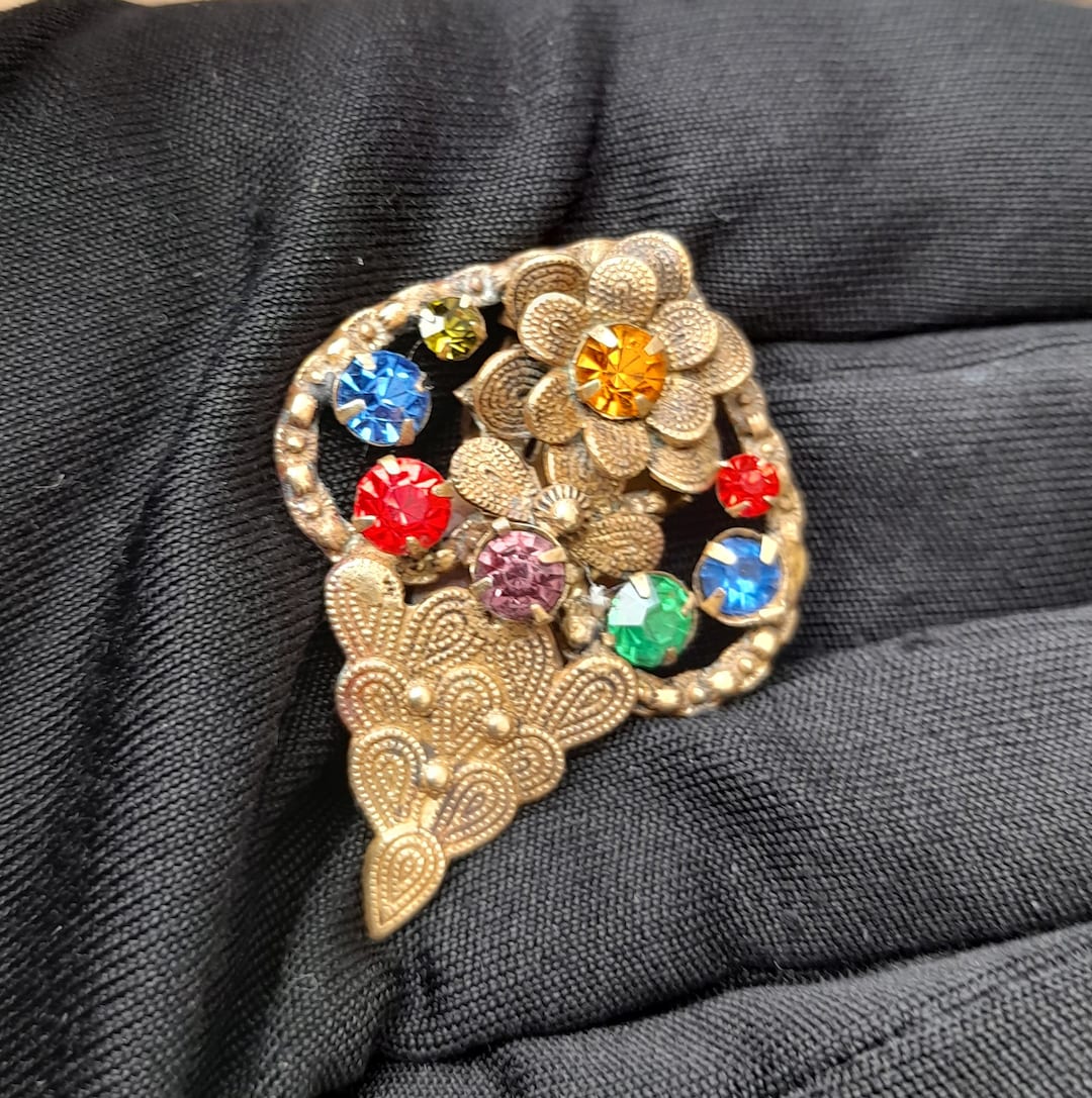 Neiger Rainbow Rhinestones 1930's Art Deco Flower Dress Clip , Art Deco ...