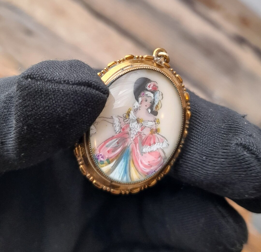 Pendant Hand Painted 1940's TLM Mott Crinoline Lady , Art Deco ...