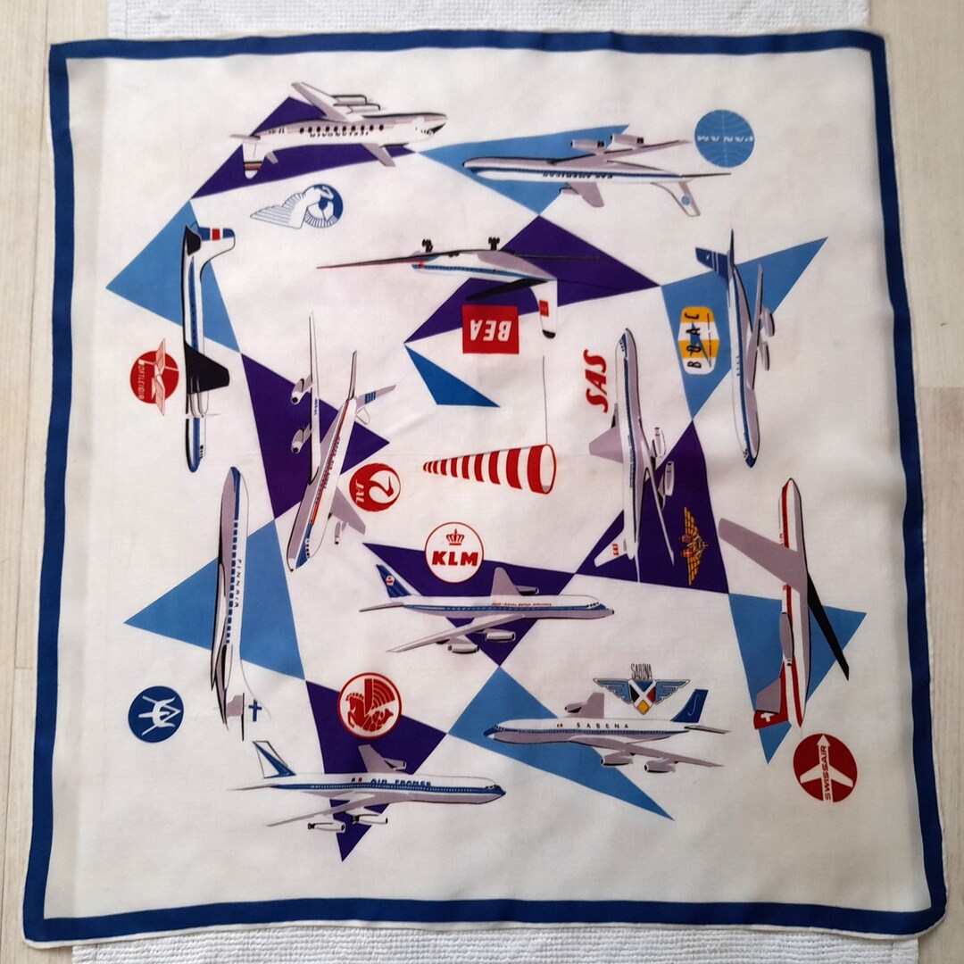 Airlines C1960's Silk Scarf Panam Bea KLM Swissair JAL BOAC , Head ...