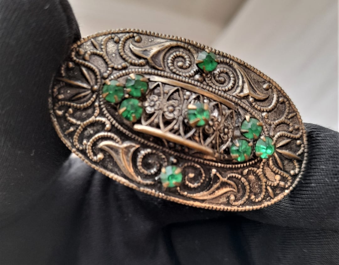 Neiger Brothers Czech Oval Brooch 1900's Green Rhinestones , Neiger ...