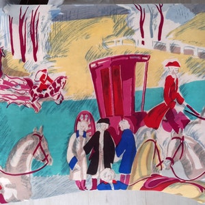 1920's Scenic Figural Art Silk Scarf , Antique Silk Scarf , Head Scarf ...