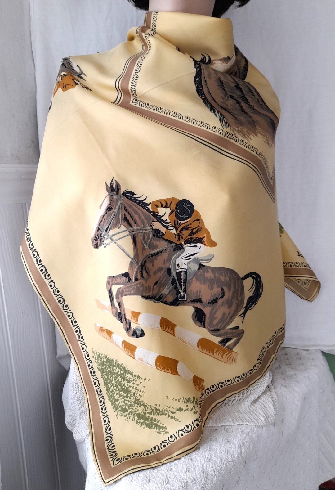 Horses Jacqmar C1960's Silk Scarf Abstract Showjumping Dressage Point ...