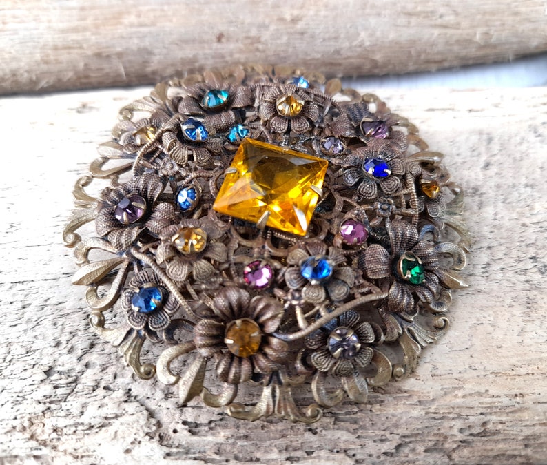 No 166 Huge 1920's Filigree Neiger Flowers Czech Brooch - Etsy