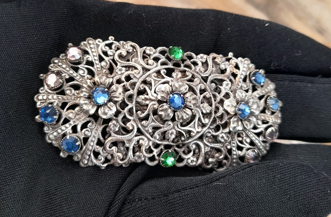 X Large Czech Wide Filigree Brooch 1920's Neiger Flowers , Neiger ...