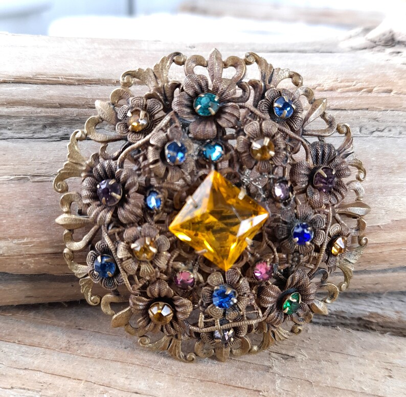 No 166 Huge 1920's Filigree Neiger Flowers Czech Brooch - Etsy