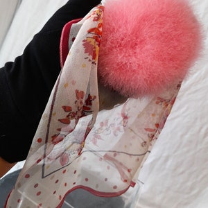 1920's Deep Pink Swans Down Powder Puff Silk Chiffon Hanky Floral Spots ...