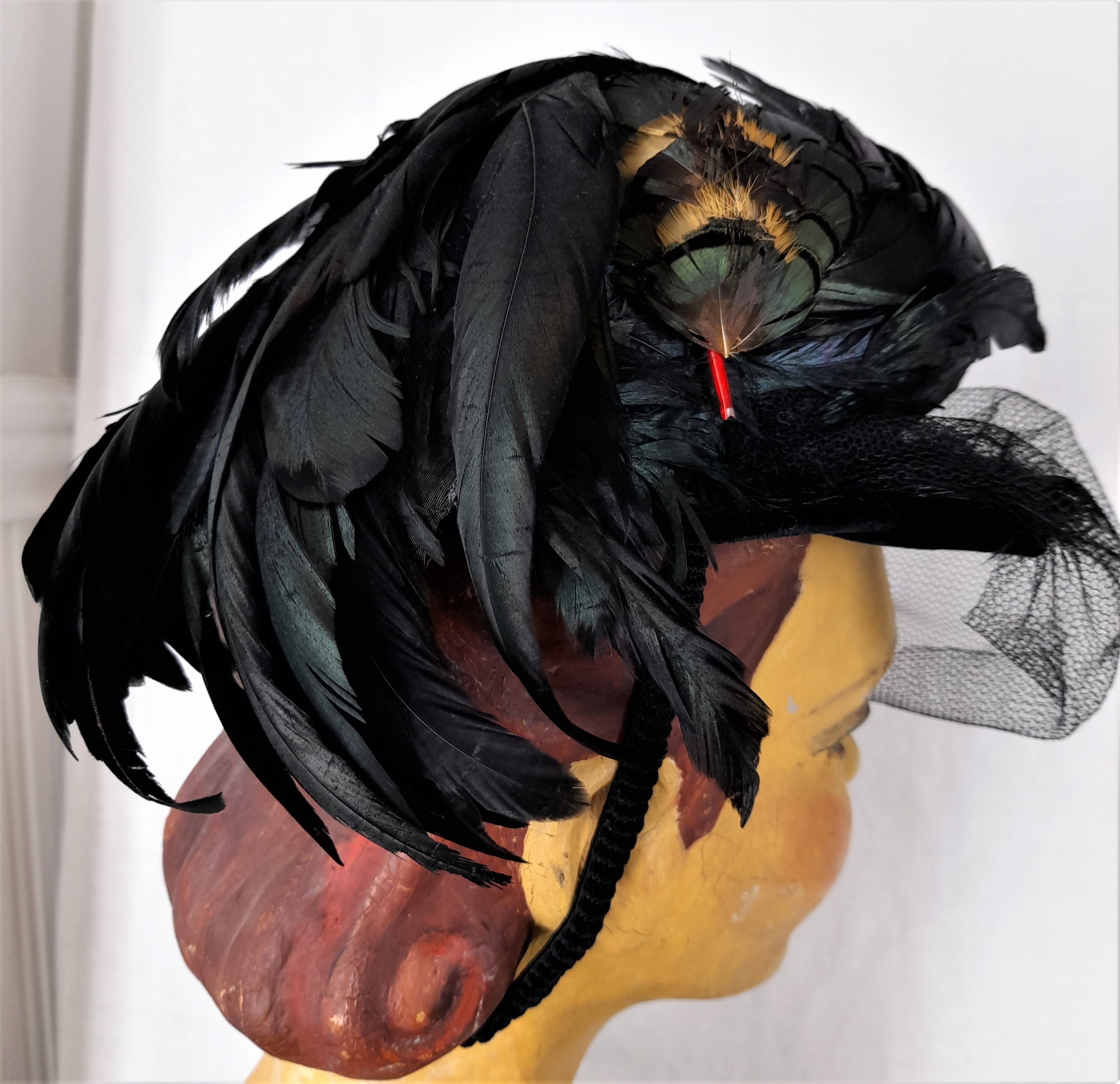 Feathers Black 1940's Tilt Perching Hat Consumer - Etsy