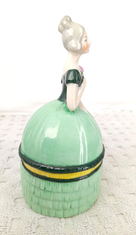 Lady Art Deco Powder Bowl 1920's Figural Ceramic , An… - Gem