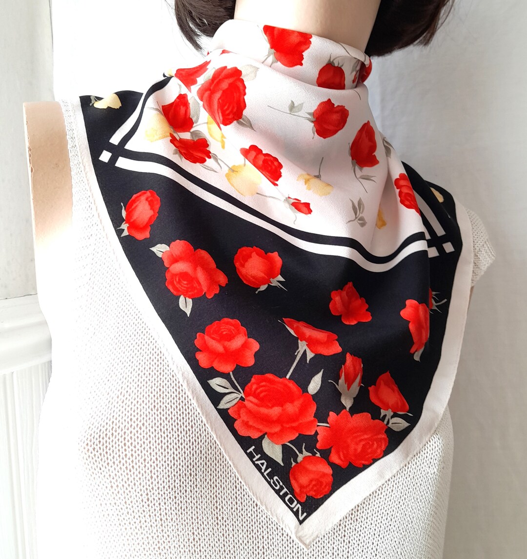 Halston C1980's Vintage Silk Scarf Roses , Head Scarf , Foulard Soie ...