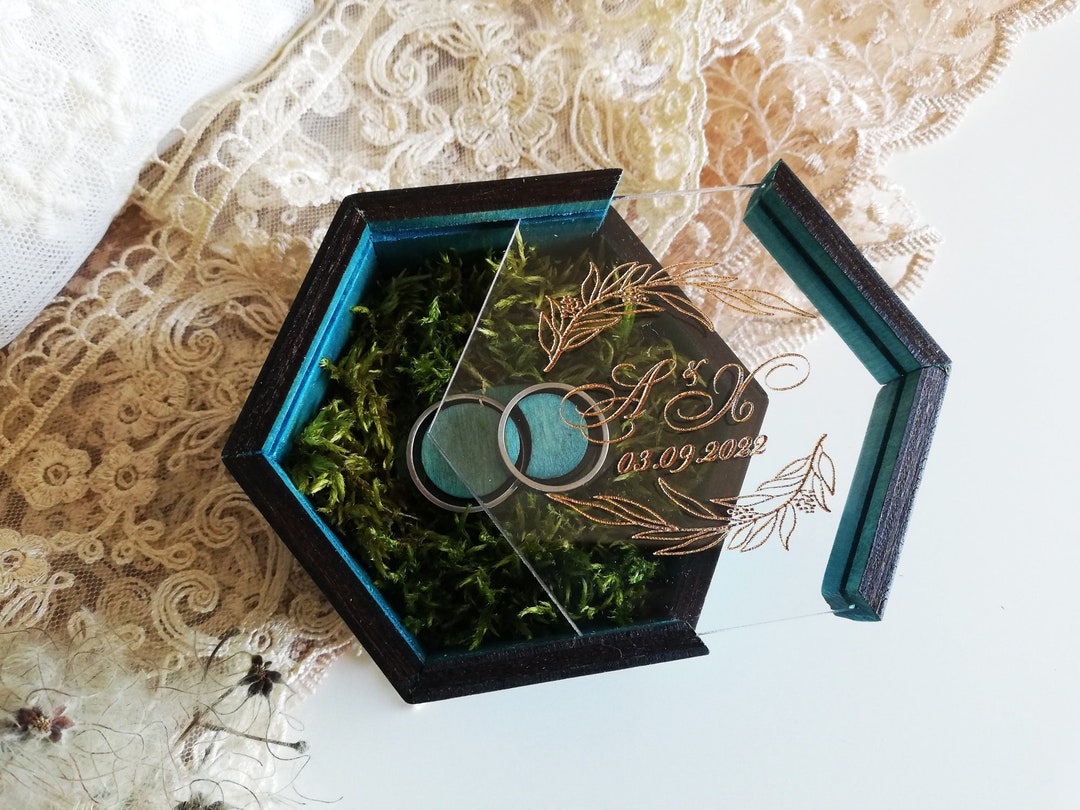 Ring Holder for Wedding Ceremony, Wooden Ring Box, Ringbox With Moss ...
