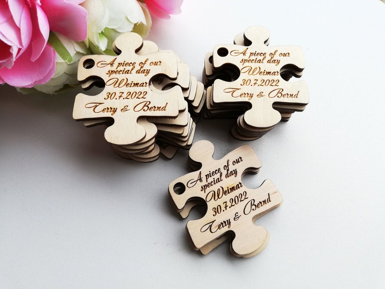 Puzzle Tag, Wooden Puzzle Wedding Favors Box Tag, Rustic Wedding Favor ...