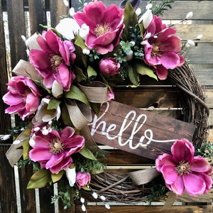 Pink Magnolia Grapevine Wreath, Southern Home Decor, Farmhouse, Front ...