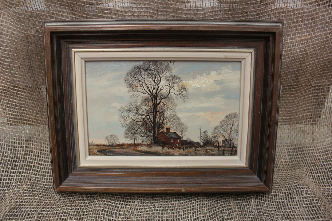 Vintage Cottage Landscape Oil Painting Framed Picture Signed Edward ...