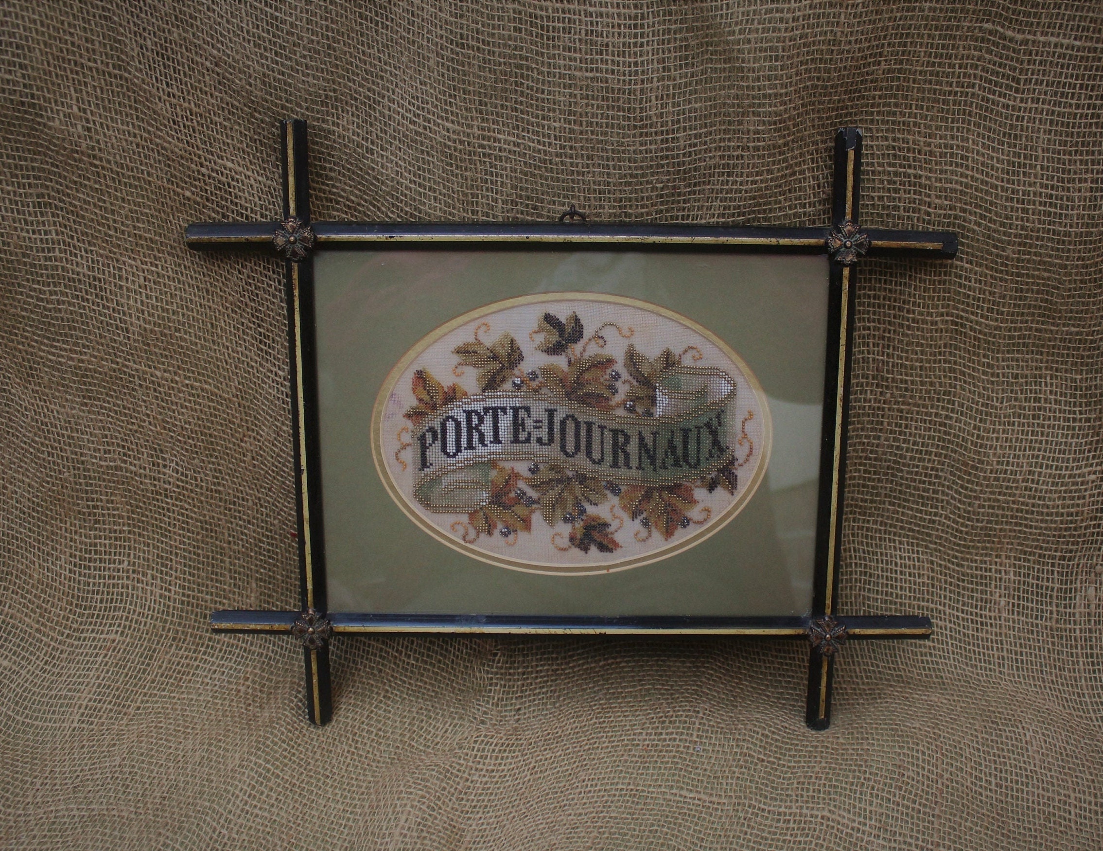 Antique French Victorian Beadwork Embroidery Sign Tapestry - Etsy