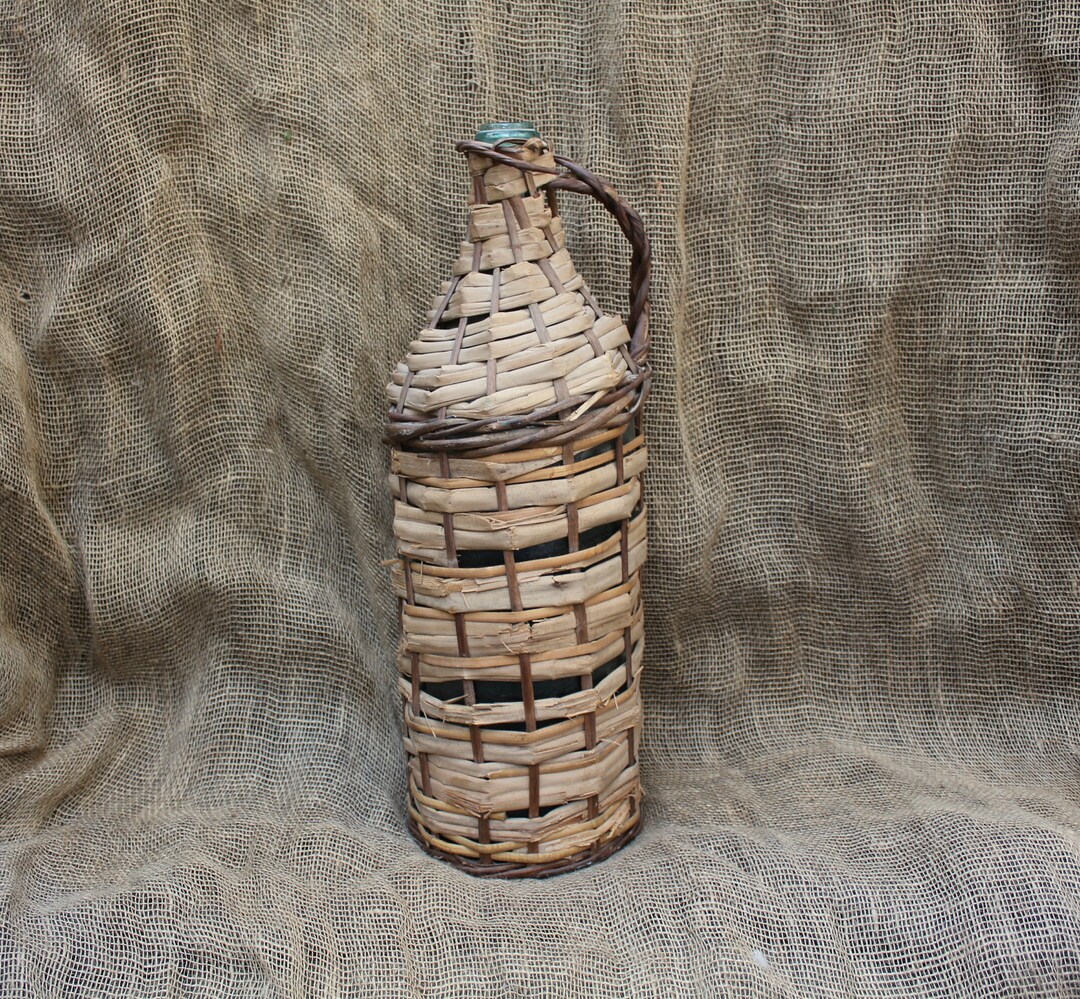 Antique Wicker Wrapped Demijohn Bottle Basket Jug Decorative Cottage ...