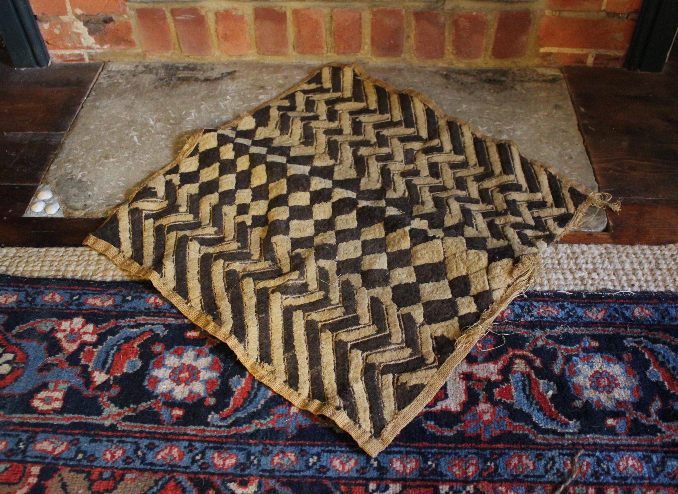 Antique Kuba Raffia Weave Square Checkerboard Rug Mat Decorative ...