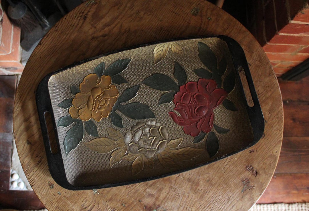Vintage Chinese Peony Tray Engraved Oriental Serveware - Etsy
