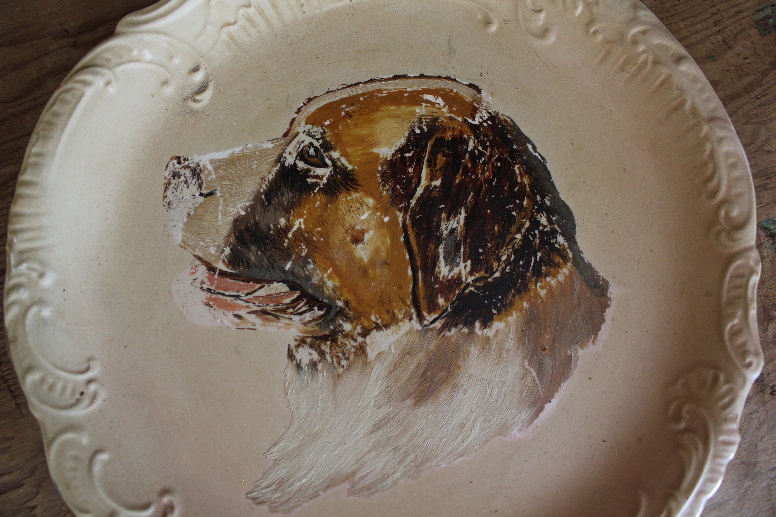 Antique Moseley Ware Hand Painted Dog Plate Victorian Wall Hanging ...