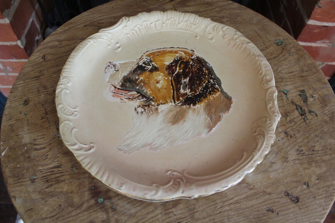 Antique Moseley Ware Hand Painted Dog Plate Victorian Wall Hanging ...