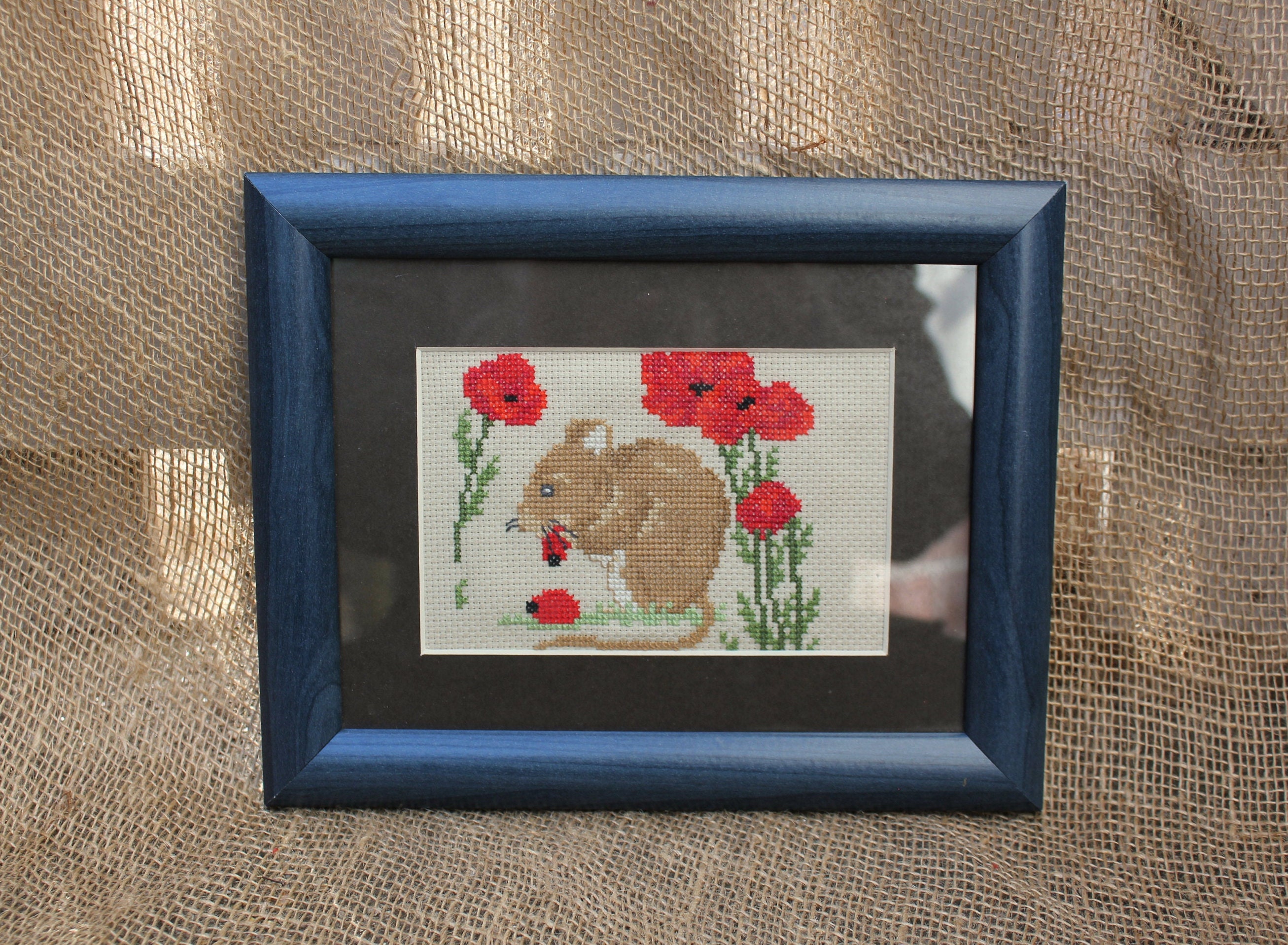 Vintage Embroidery Field Mouse Picture Hand Stitched Wildlife ...