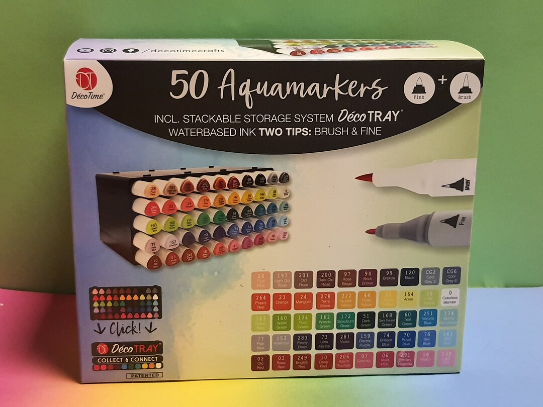 50 Aqua Markers in a Stackable Box Water-based Mixable New Colors New ...