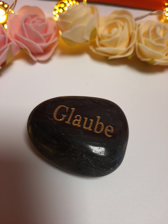 Lucky Stone Mood Stone Meaning Stone Natural Stone Black Stone Colored Stone Inscription FAITH Unique Gift