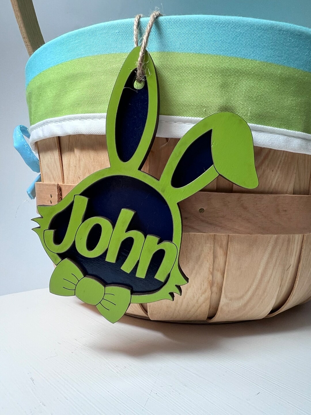 Easter Bunny Name Tag With Customized Personalization in Navy Blue and ...