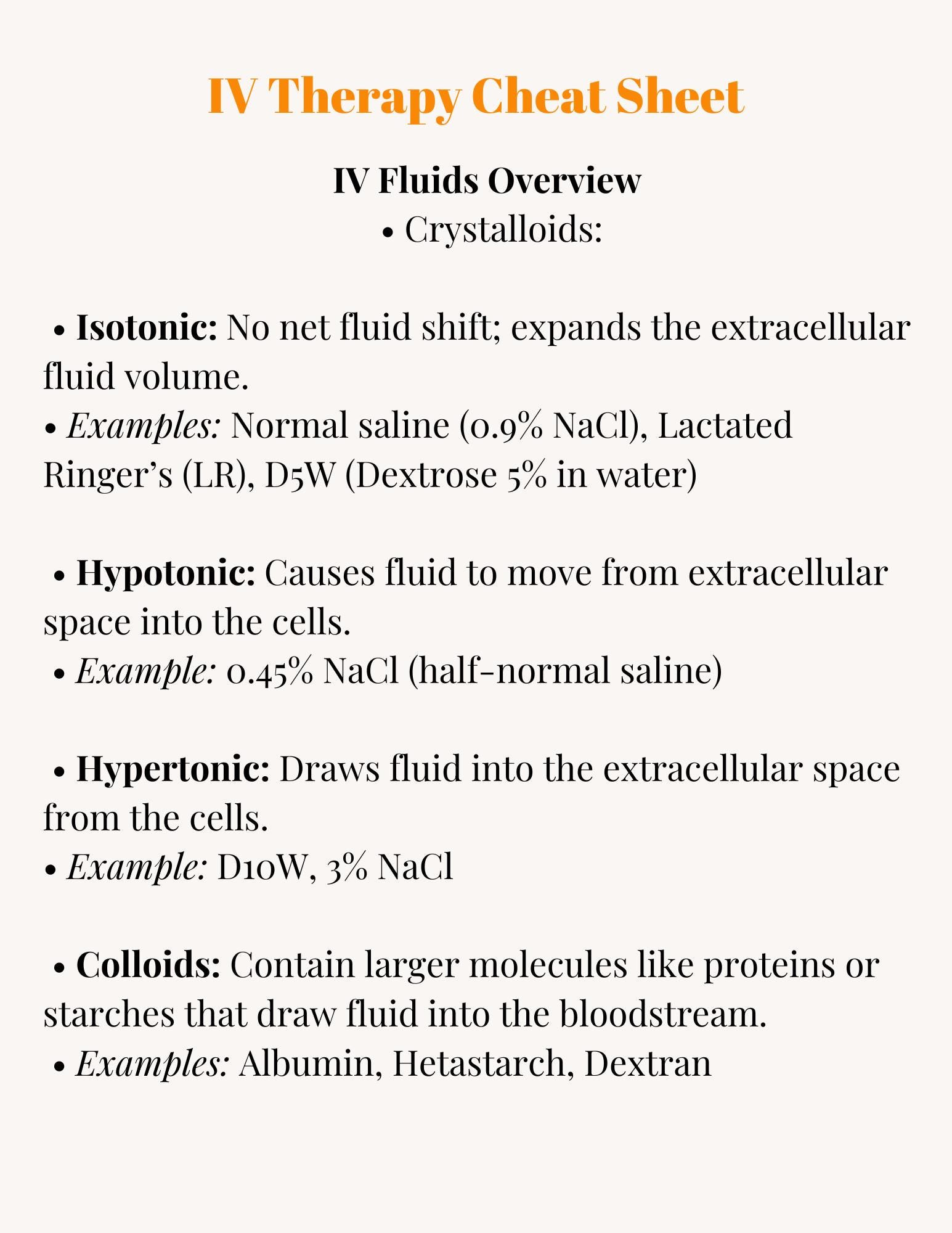 IV Therapy Cheat Sheet Nursing Study Guide IV Fluids &infusion ...