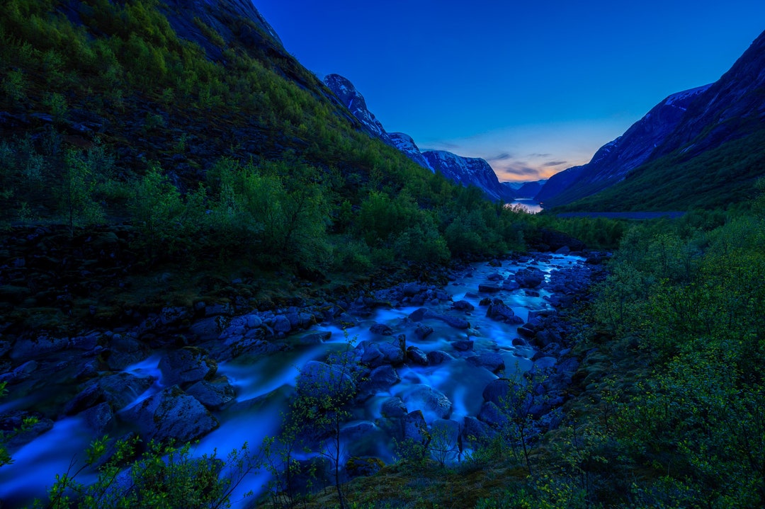 The Blue Night River Goes Against Last Daylight Canvas Print Fine Art ...