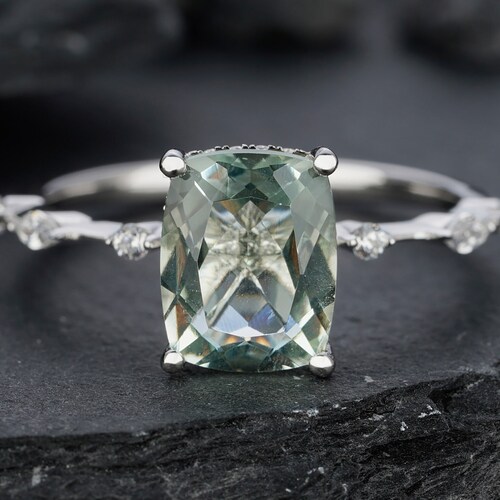 Unique Green Sapphire Engagement Ring Sterling Silver Round - Etsy