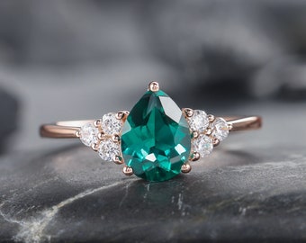 Emerald Promise Ring Teardrop - Etsy