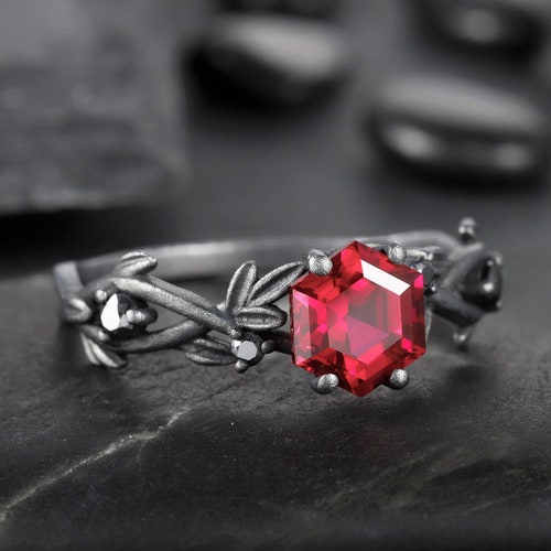Black Gold Finish Round Ruby Engagement Ring Rhodium Black - Etsy
