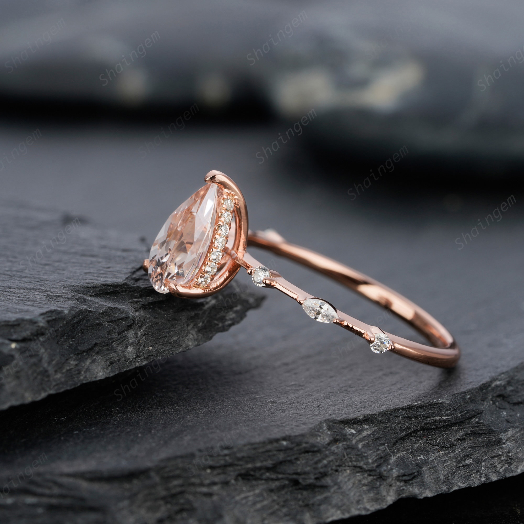 Pear Cut Pink Morganite Engagement Ring Unique 14K Rose Gold - Etsy