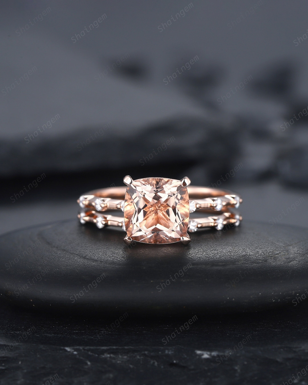 Vintage Cushion Cut Pink Morganite and Diamond Engagement Ring - Etsy