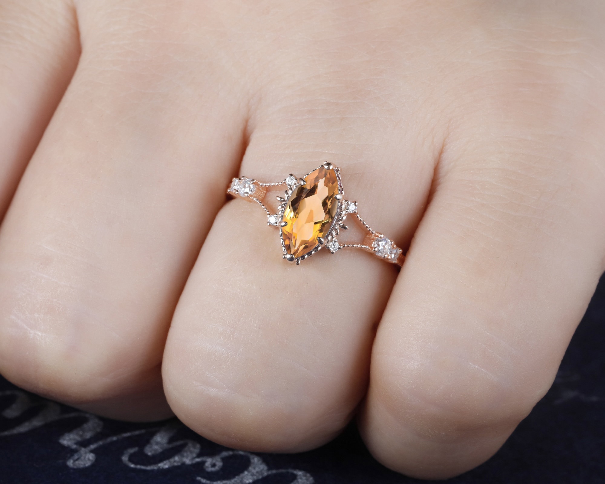 Vintage Marquise Cut Citrine Engagement Ring, Unique November ...